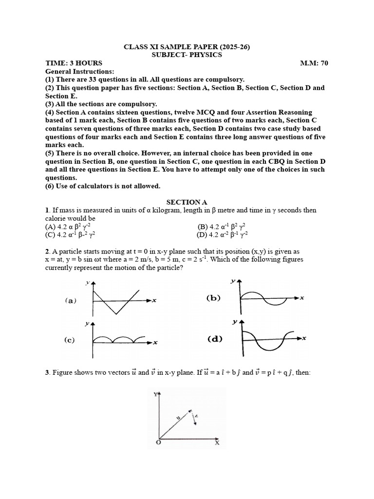 Class XI Physics Sample Paper 2025-26 | PDF | Gases | Waves