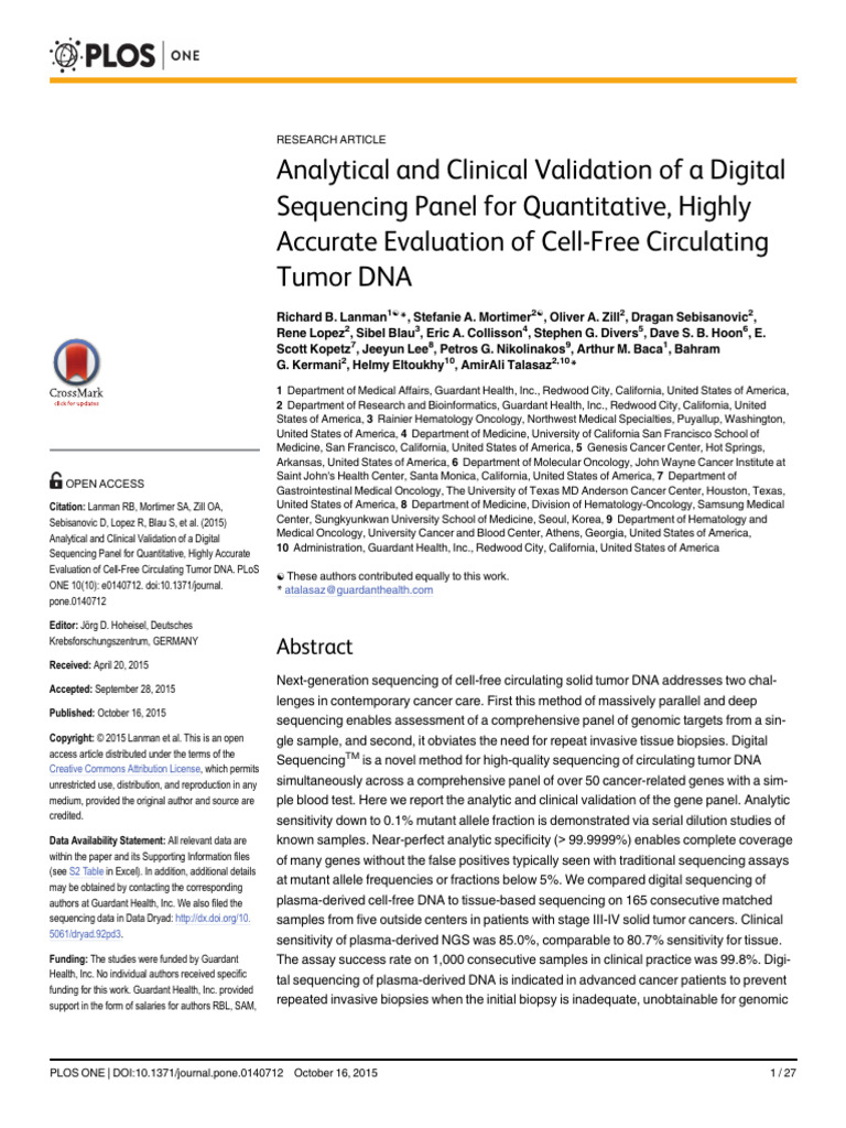 Digital Sequencing for Tumor DNA Analysis | PDF | Biopsy | Single ...