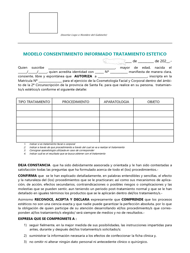 Modelo de Consentimiento Informado 2 | PDF | Consentimiento informado | Medicina