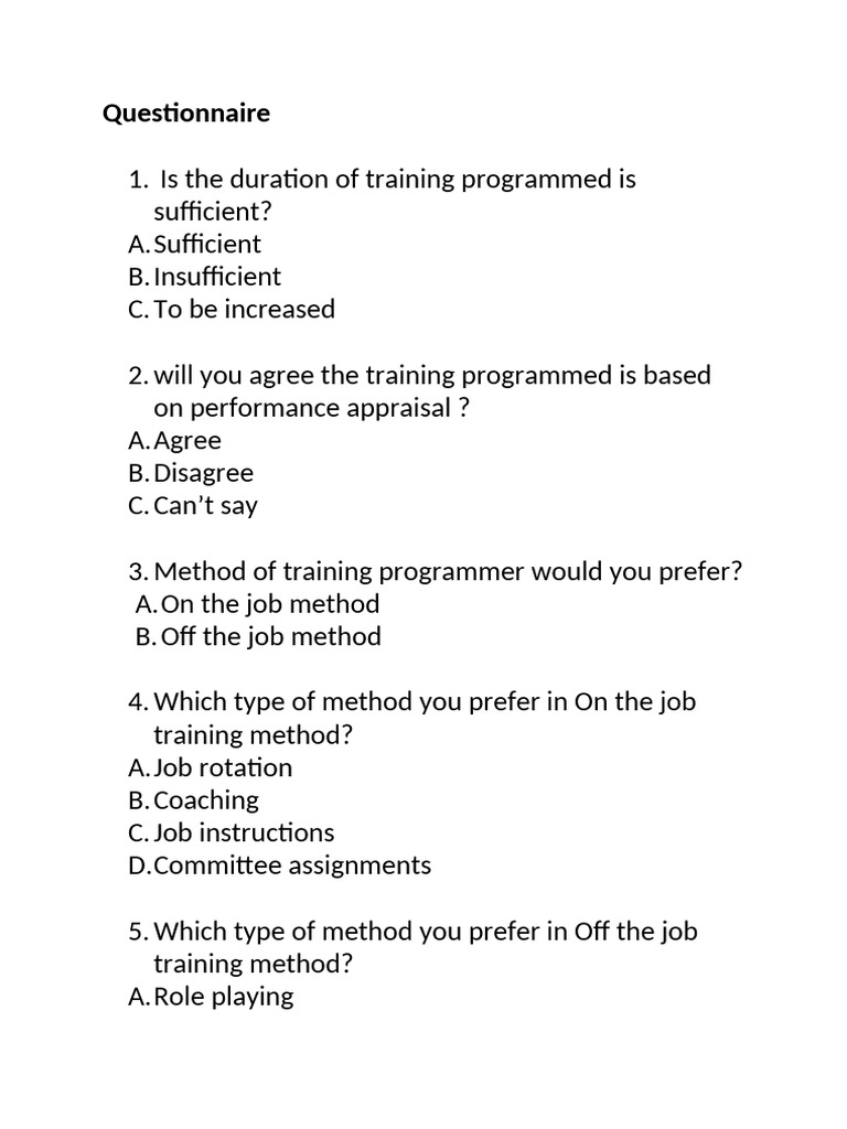Training Program Feedback Questionnaire | PDF
