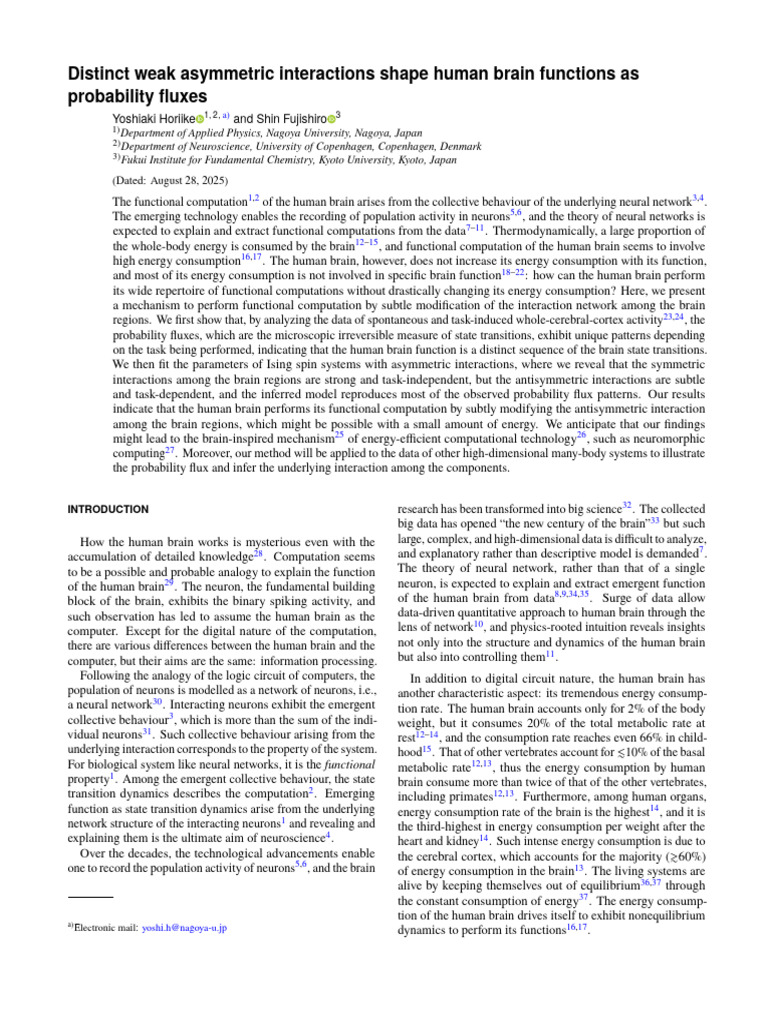 Distinct Weak Asymmetric Interactions Shape Human Brain Functions As ...