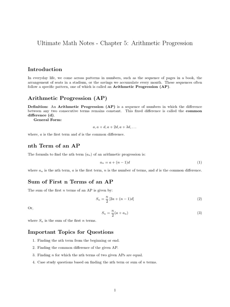 Arithmetic Progression Explained: Formulas & Examples | PDF | Discrete ...