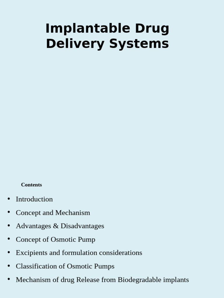 Implantable Drug Delivery Systems | PDF | Biodegradation | Osmosis