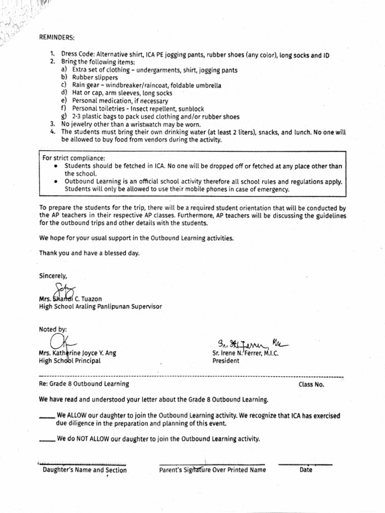 Field Trip Slip and Reminders Gr.8 | PDF | Fashion | Clothing