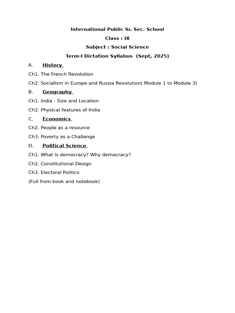 Class 9 SST Syllabus 2024-25 | PDF