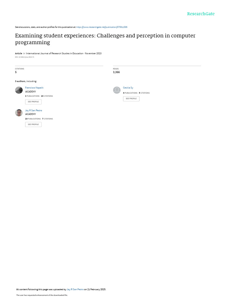 Student Challenges in Programming Education | PDF | Quantitative ...