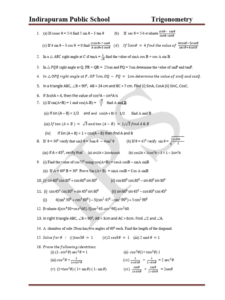 Class 10 Maths Chapter 8: Trigonometry | PDF | Euclid | Elementary ...