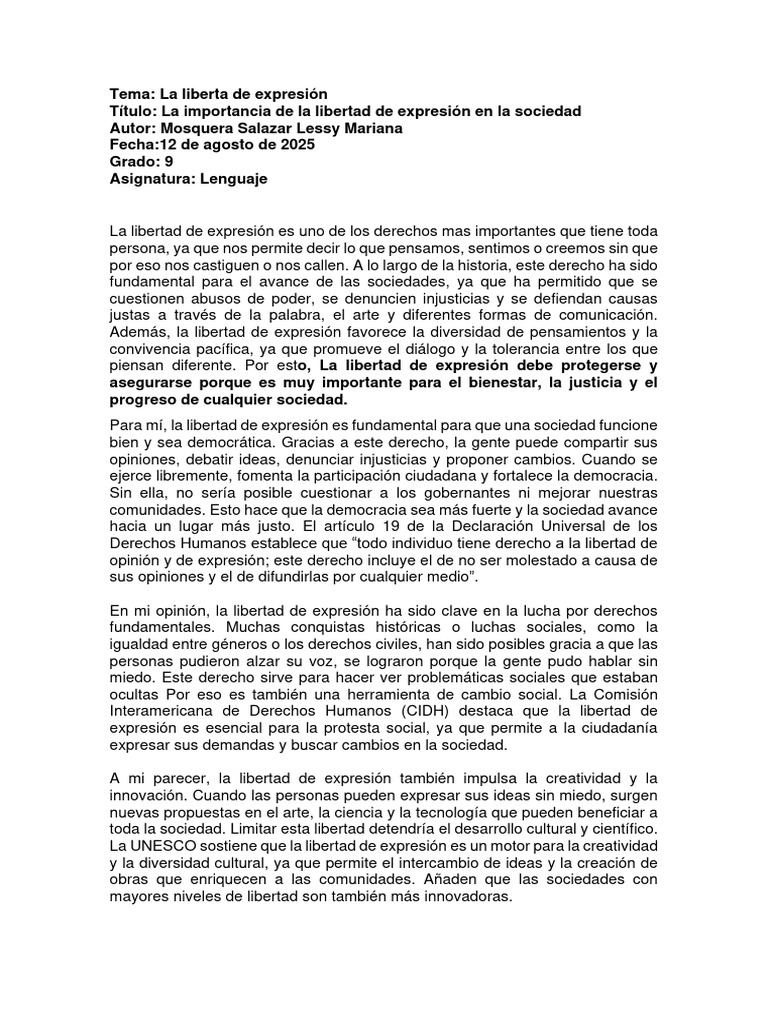 Importancia de la libertad de expresión | PDF | Libertad de expresión ...