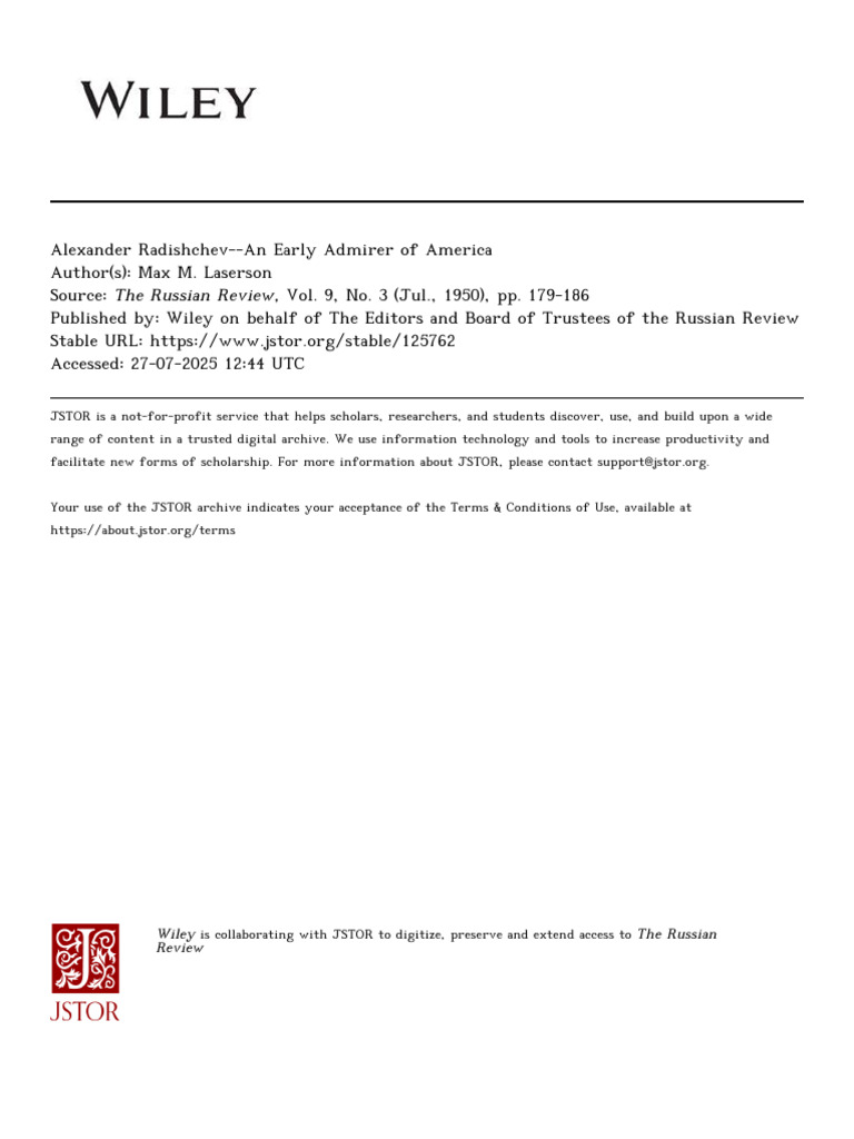 Laserson AlexanderRadishchevAnEarly 1950 | PDF | Russian Empire