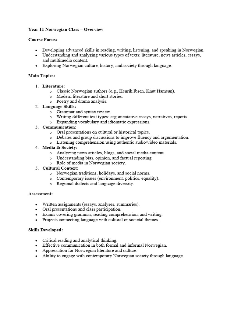 Year 11 Norwegian Class | PDF