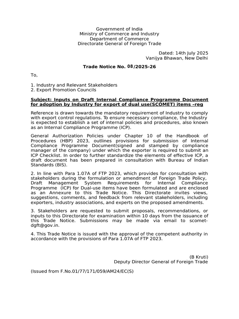 Draft Compliance Program for SCOMET Exports | PDF | Regulatory ...