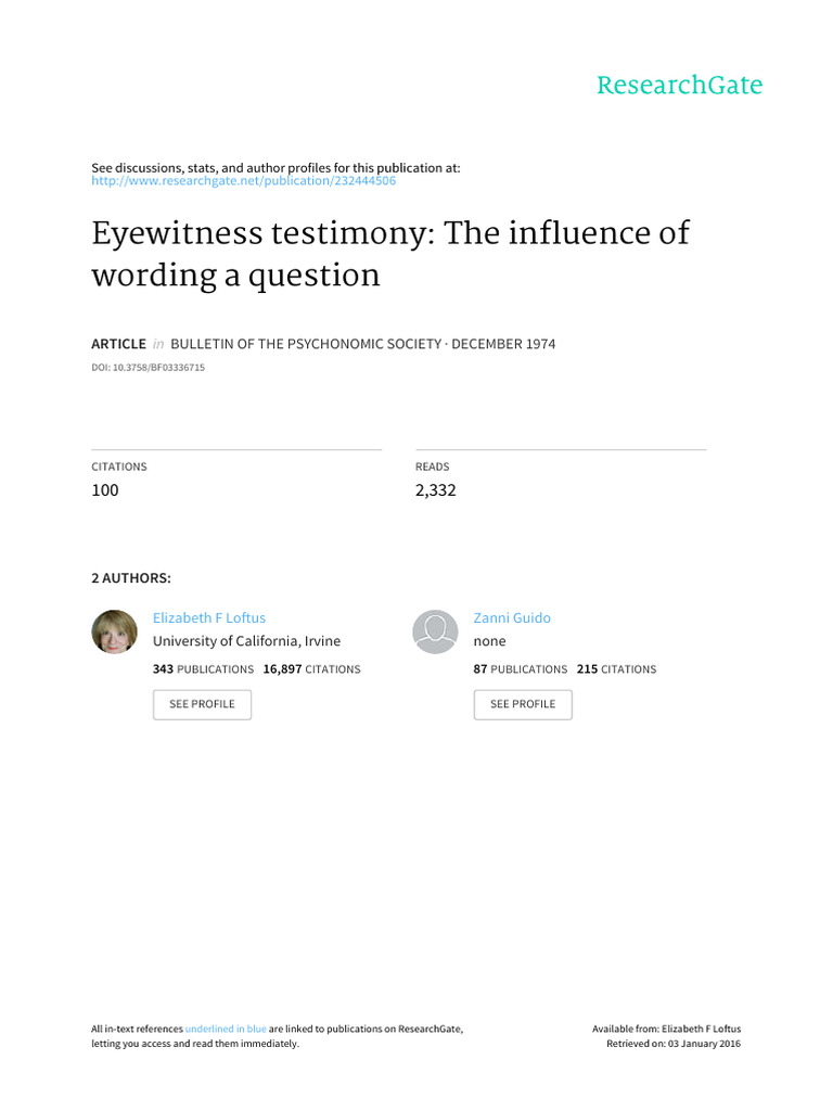 Eyewitness Testimony: Question Wording Effects | PDF | Mental Processes ...