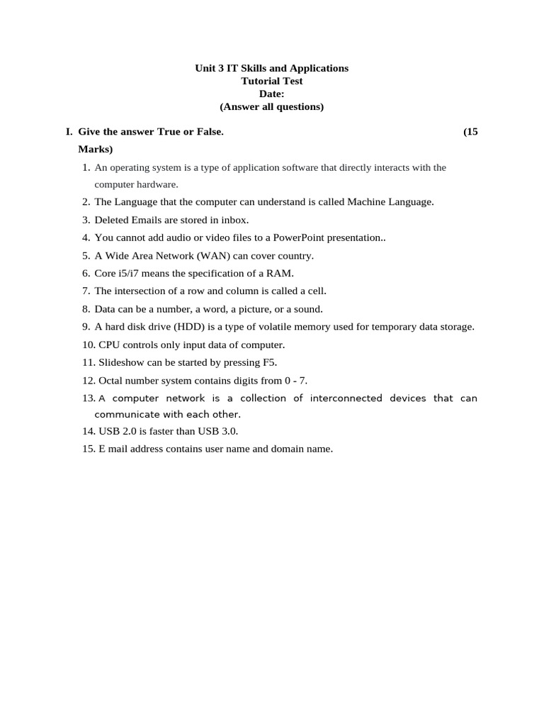 IT Skills and Applications Test Guide | PDF | Computer Data Storage ...