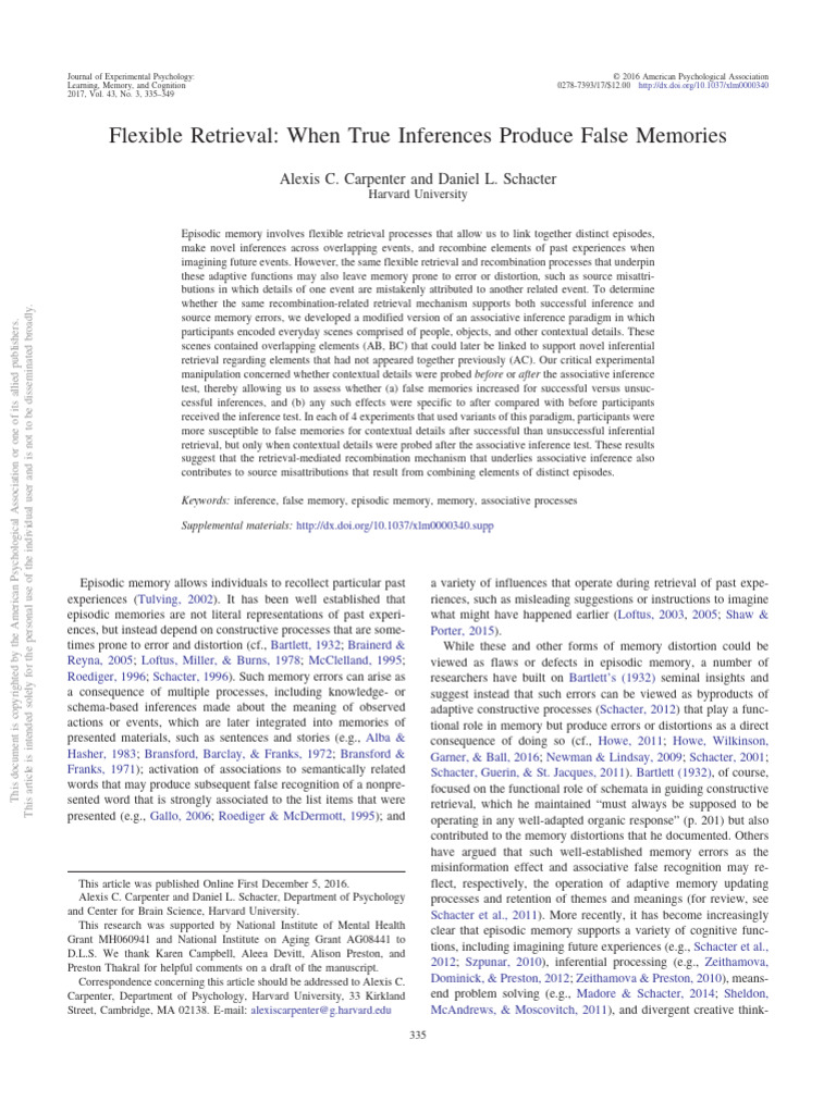 False Memories in Episodic Inference | PDF | Memory | Experiment