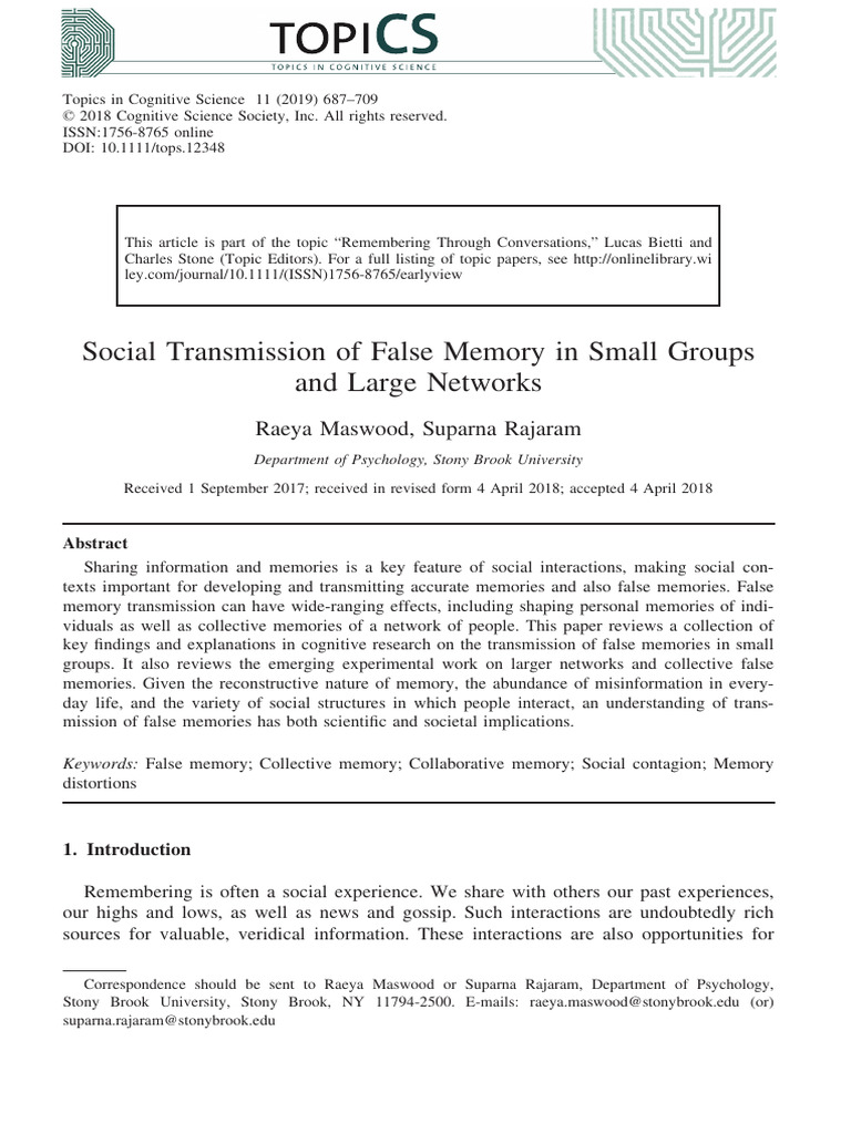 Social Transmission of False Memories | PDF | Memory | Recall (Memory)