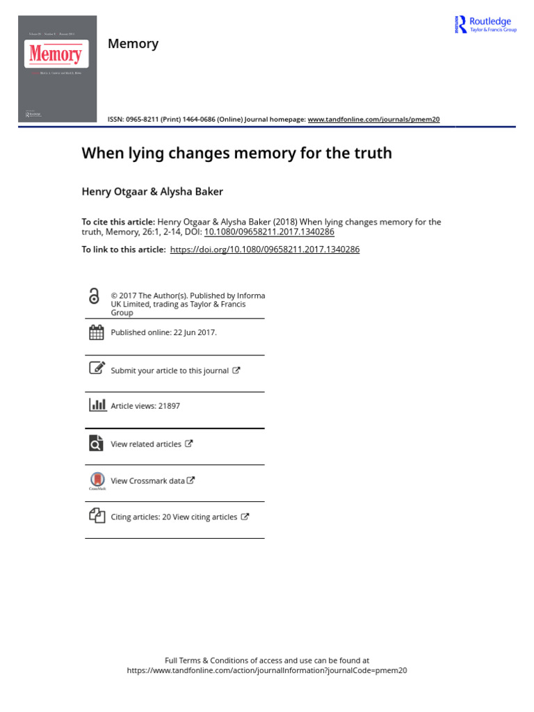 Effects of Lying on Memory Recall | PDF | Memory | Behavioural Sciences