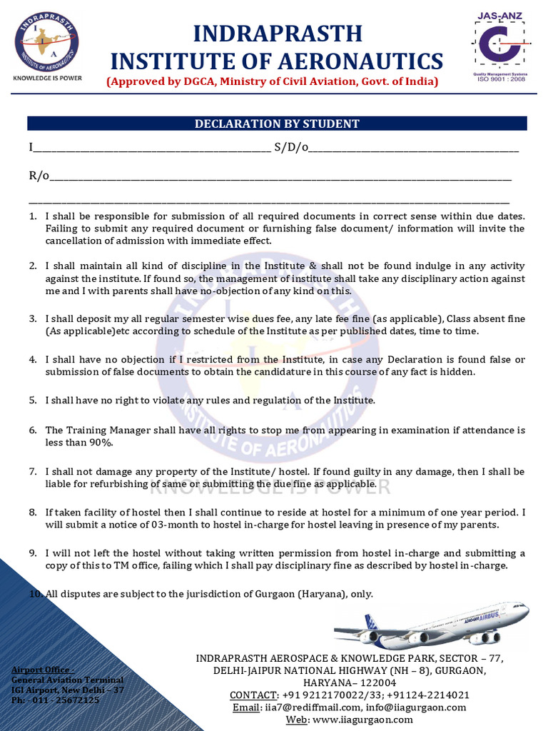 Iia Gurgaon Student Self Declaration Form | PDF | Justice | Crime ...
