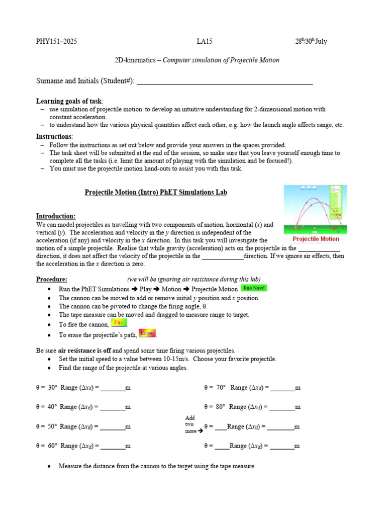2D Kinematics: Projectile Motion Lab | PDF | Acceleration | Projectiles