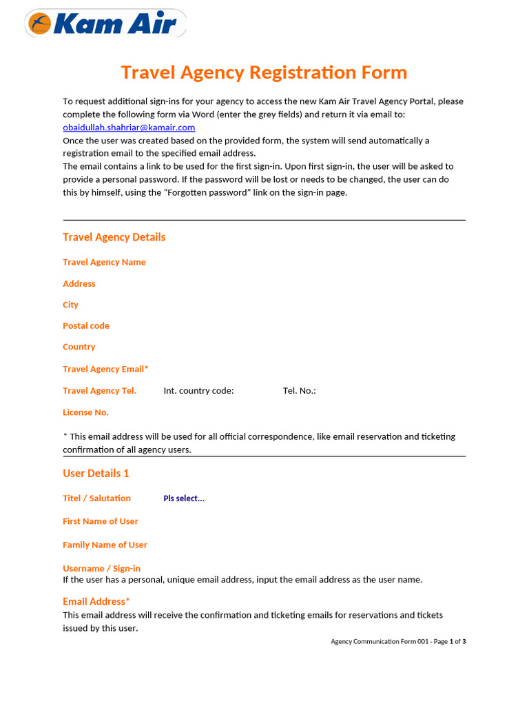 Travel Agency Registration Form | PDF | Telephone | User (Computing)