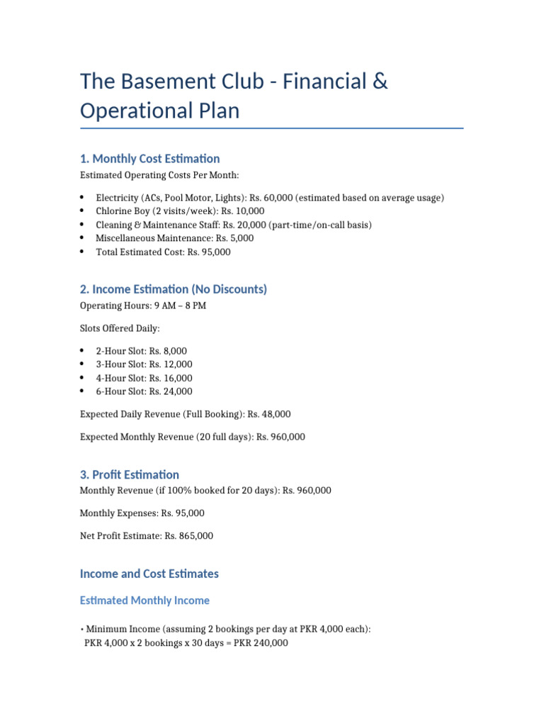 Basement Club Financial Overview | PDF