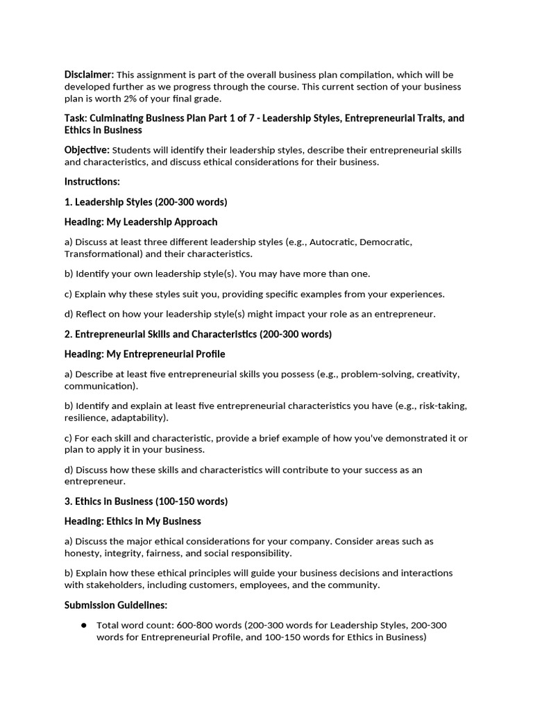BP Unit 1 - Part 1 of 7 (Leadership Styles and Entrepreneurial Traits ...