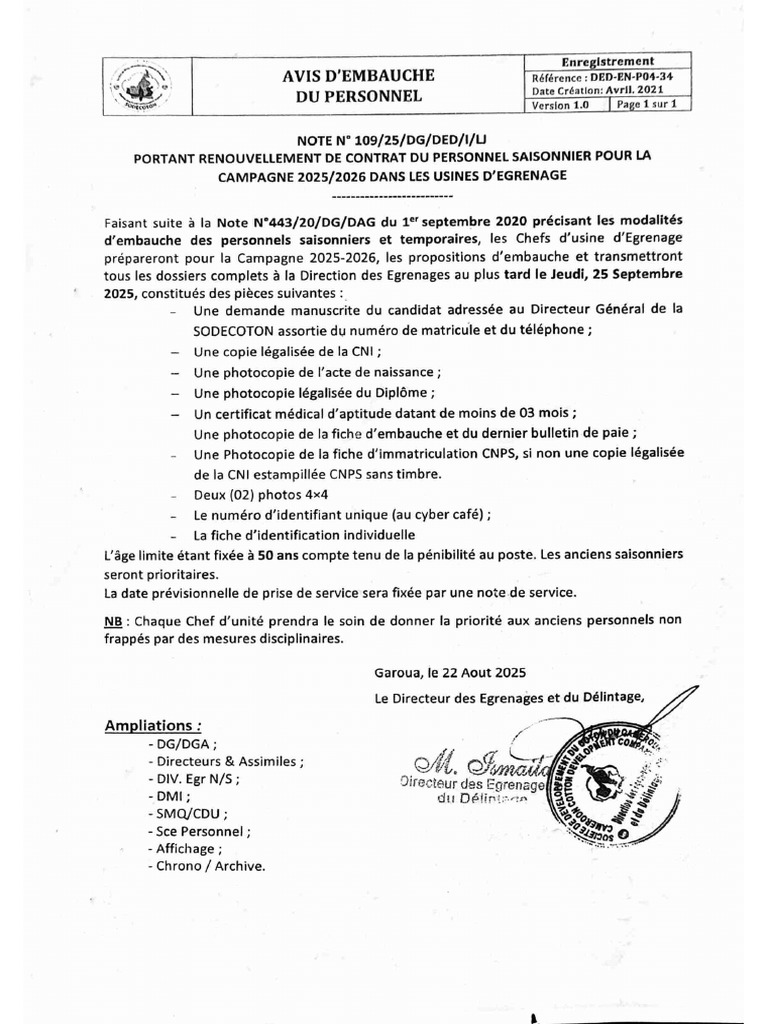 Recrutement SODECOTON | PDF