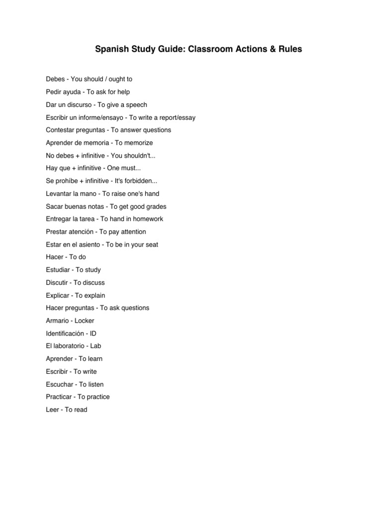 Spanish Classroom Actions & Rules Guide | PDF