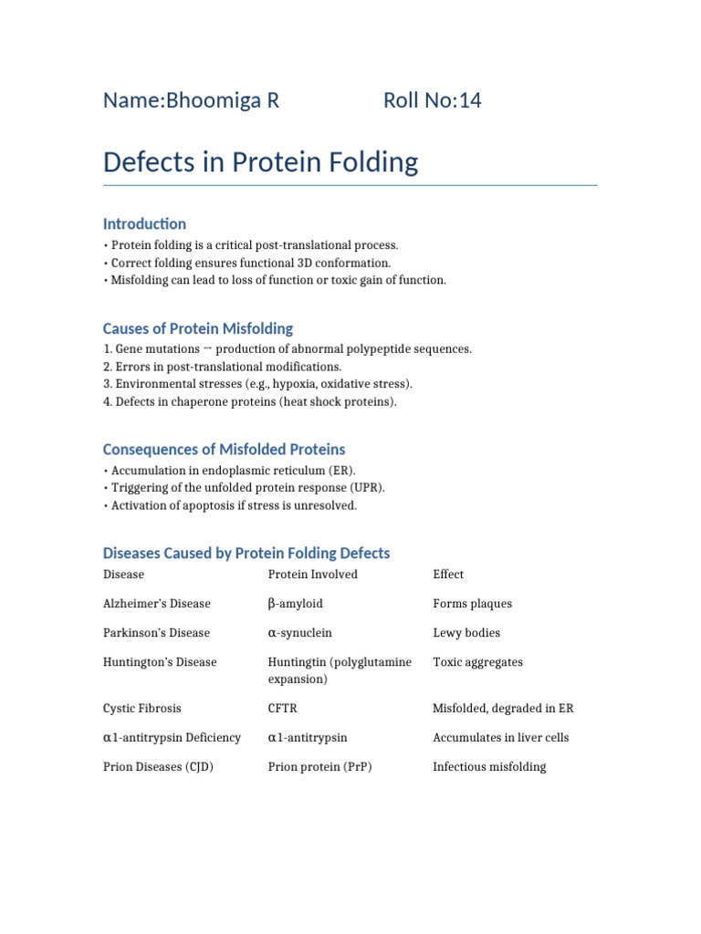 Defects in Protein Folding | PDF