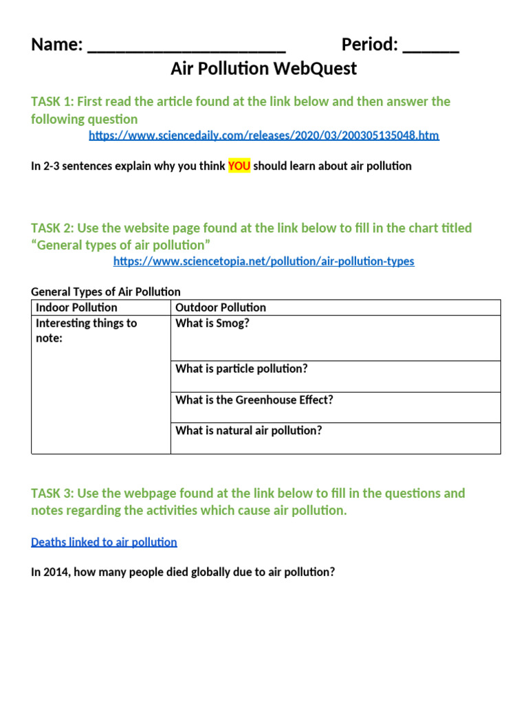 Air Pollution WebQuest | PDF | Air Pollution | Atmosphere Of Earth