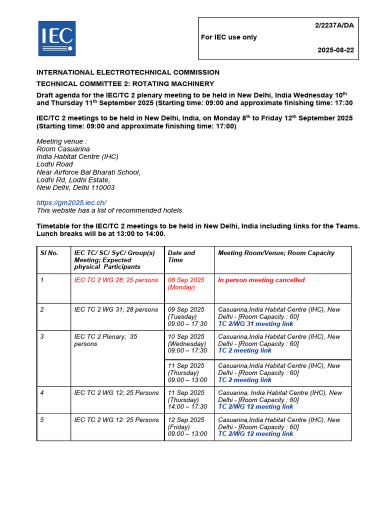 IEC 60034-30-3 Meeting Agenda 2025 | PDF | Electric Motor | Electric ...