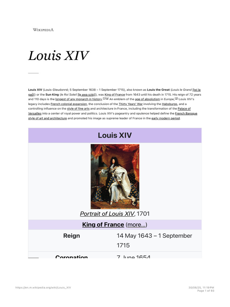 Louis XIV: Reign and Legacy | PDF | Kingdom Of France | French Monarchy