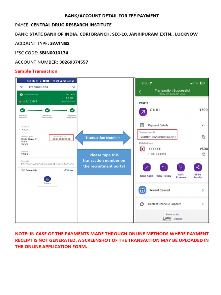 CDRI Fee Payment Bank Details | PDF