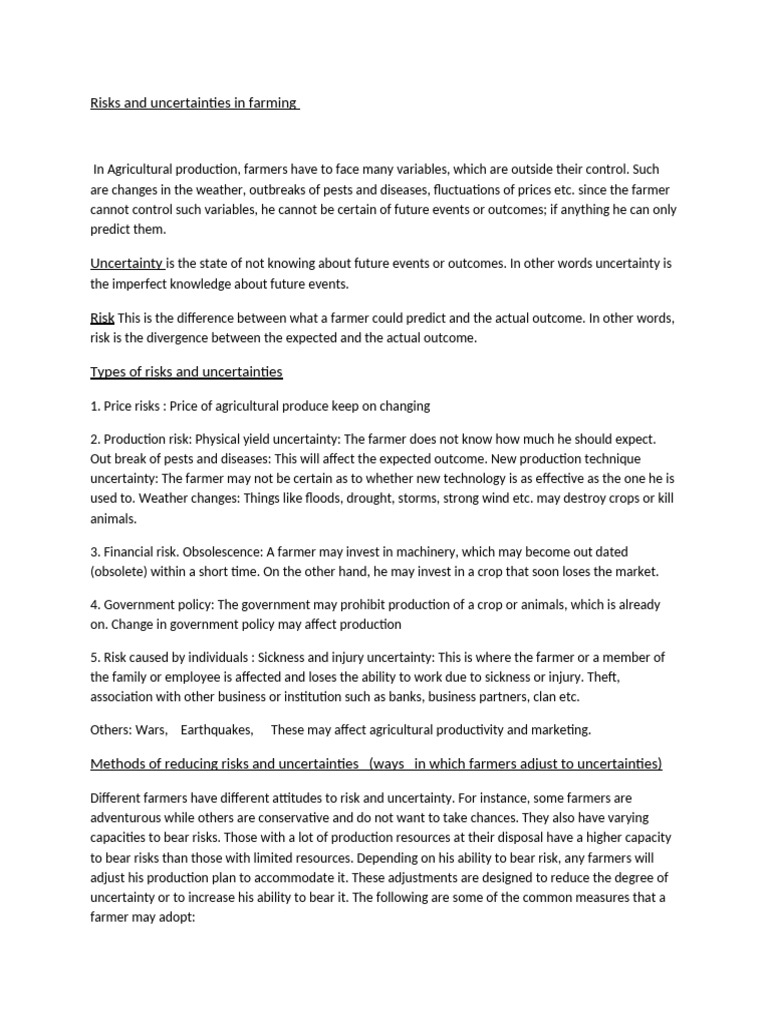 Risks and Uncertainties in Farming | PDF | Risk | Insurance