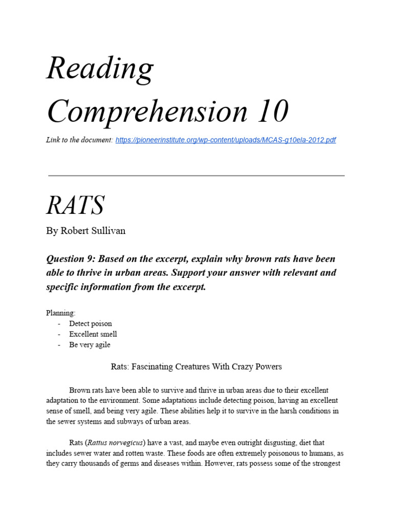 Reading Comprehension 10 - MCAS | PDF | Rat