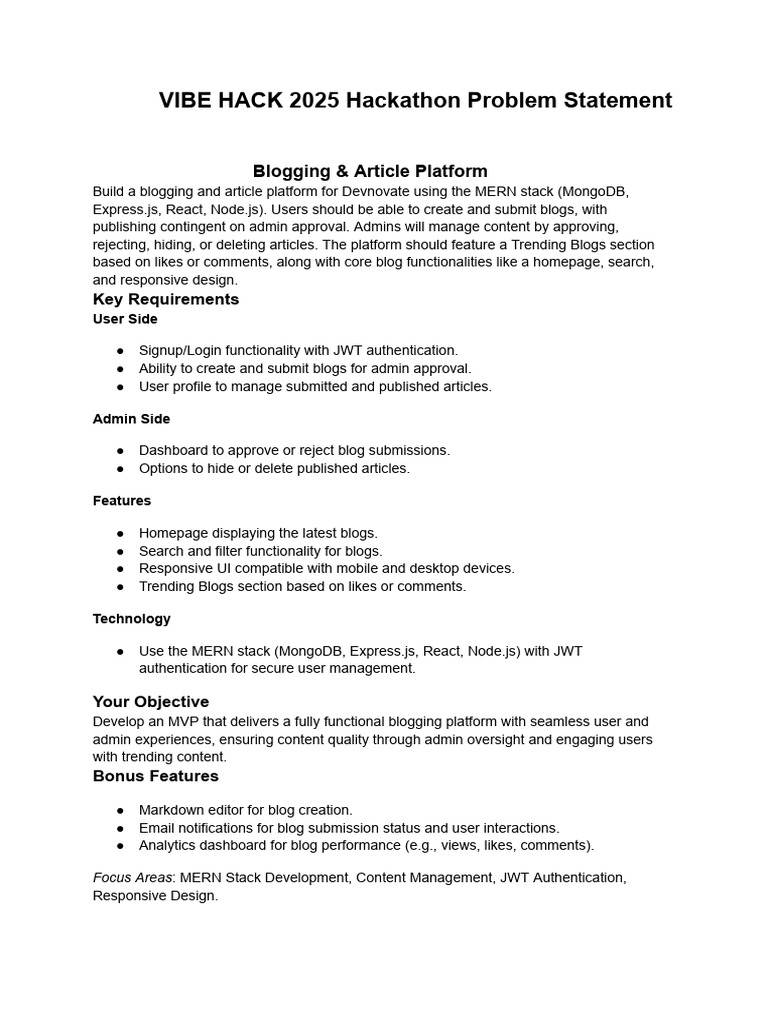 VIBE HACK 2025 Hackathon Problem Statement | PDF | Software Development | World Wide Web