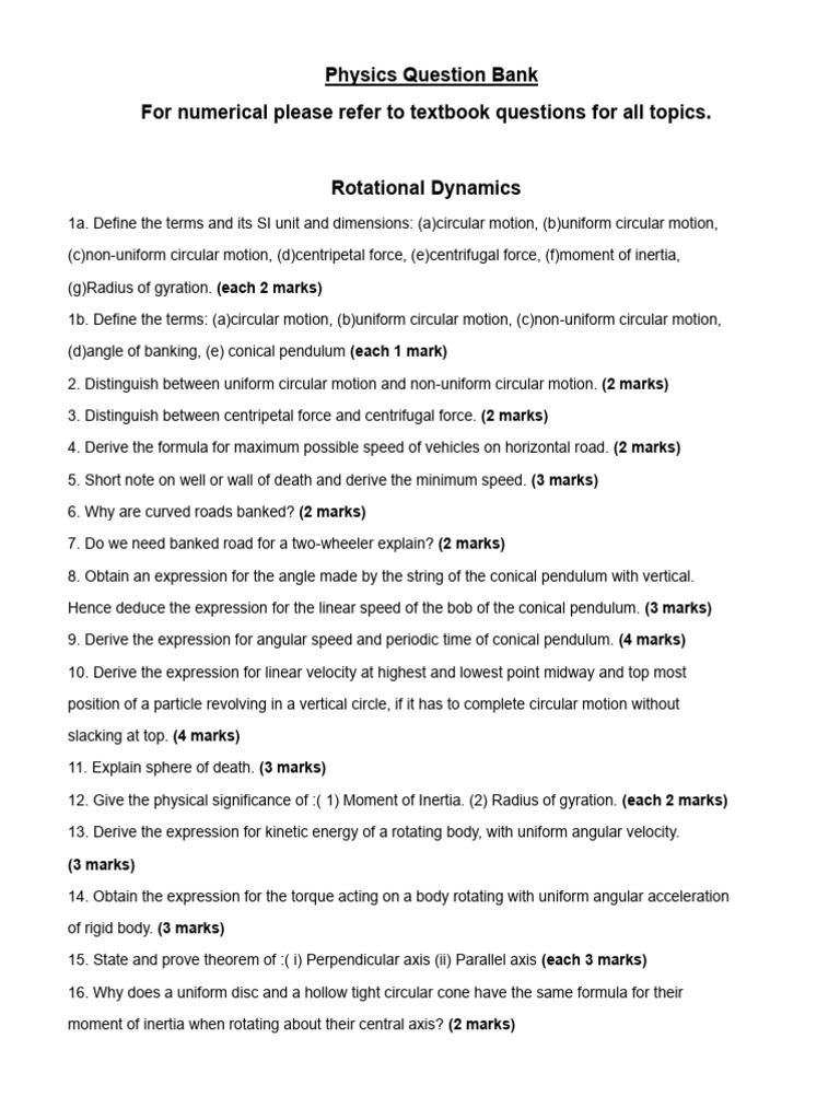 Physics QB STD XII 2025-26 | PDF | Rotation Around A Fixed Axis | Force