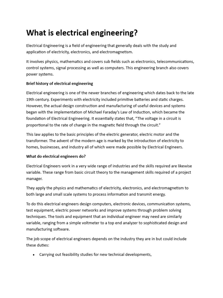 Overview of Electrical Engineering | PDF | Electrical Engineering ...