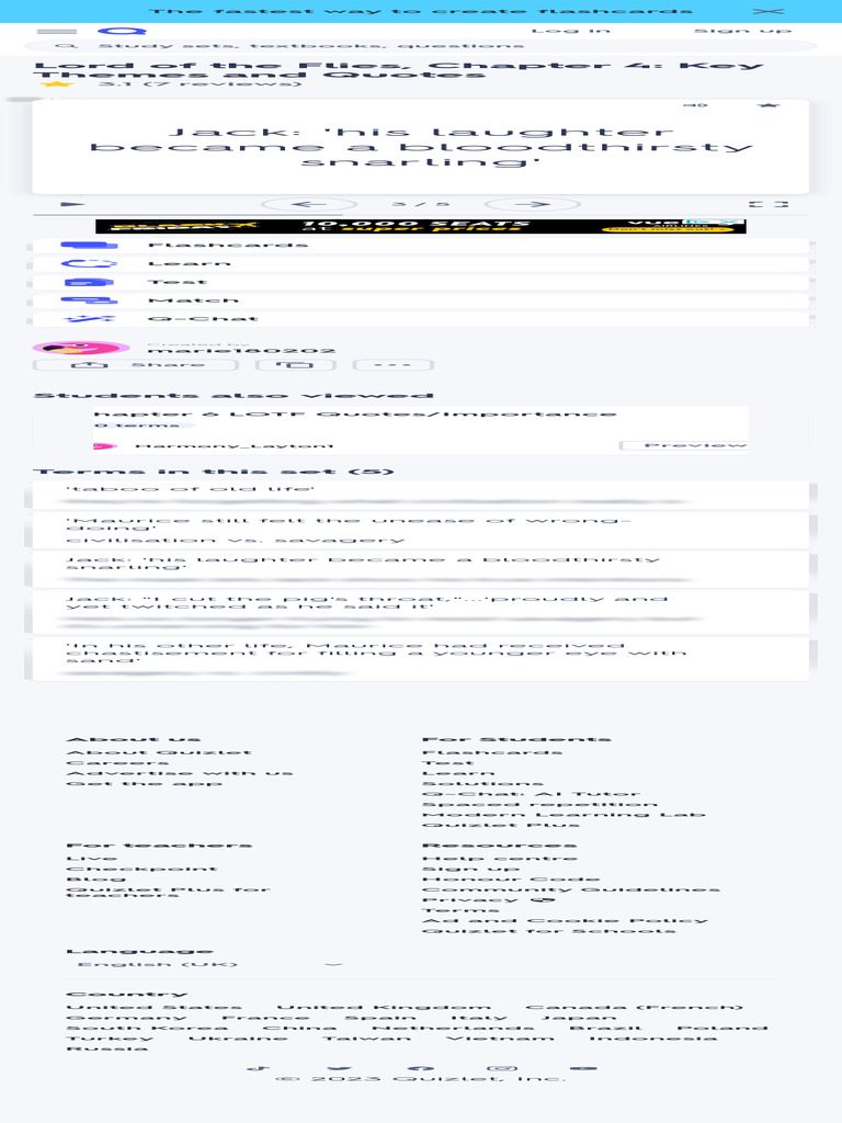 Lord of The Flies, Chapter 4 Key Themes and Quotes Flashcards Quizlet | PDF