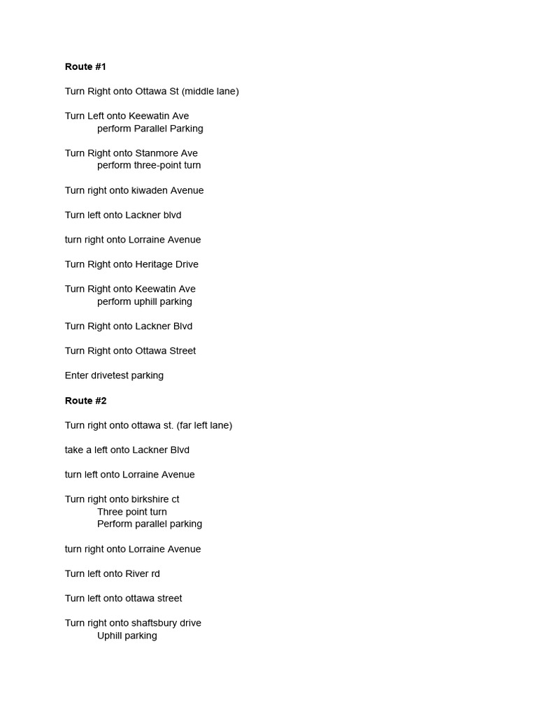 Road Test Routes | PDF