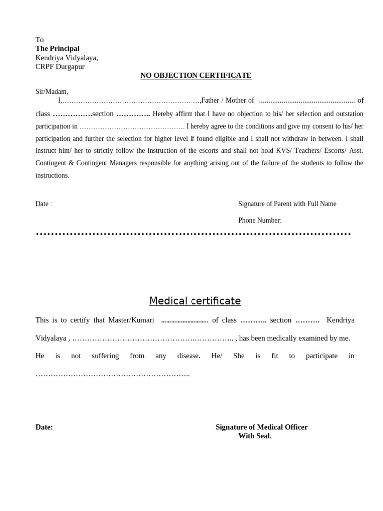 No Objection Certificate Template | PDF