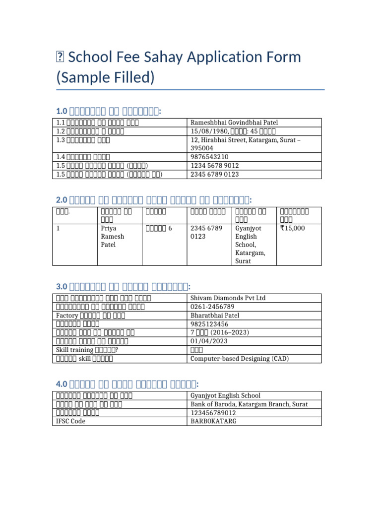 School Fee Sahay Form Sample | PDF
