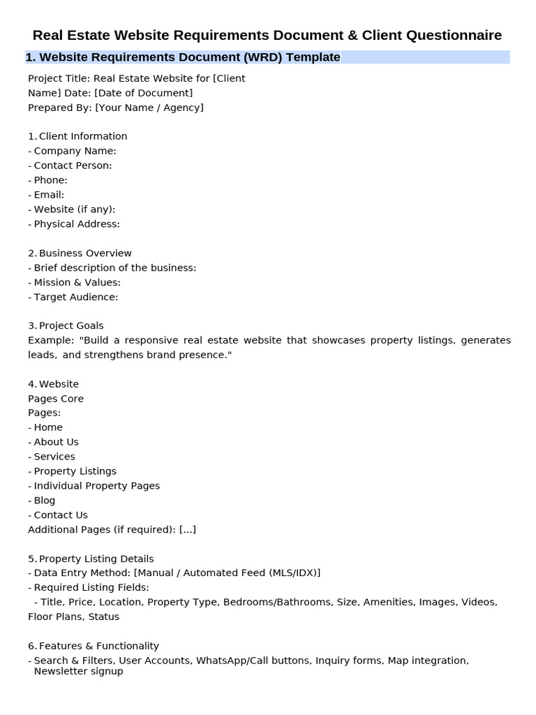 Real Estate Website Requirements Guide | PDF | Search Engine ...