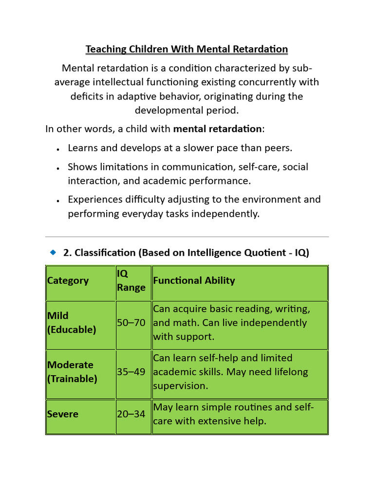 Teaching Children With Mental Retardation | PDF | Intellectual ...