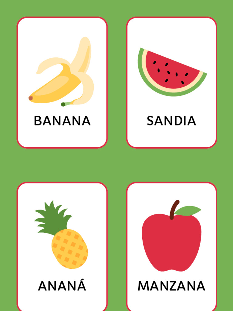 Tarjetas Didácticas Imprimibles Vocabulario Frutas Simples Ilustrativas ...