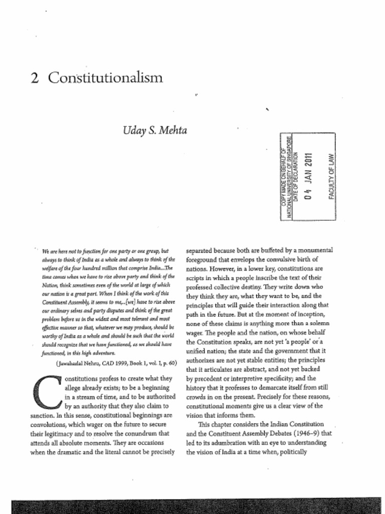 Uday Mehta, Constitutionalism' | PDF