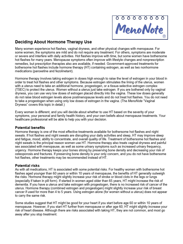 Hormone Therapy for Menopause Symptoms | PDF | Hormone Replacement ...