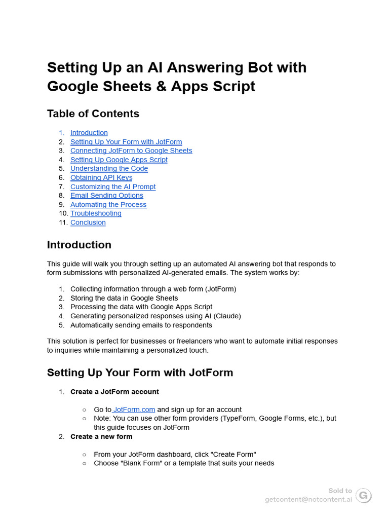 Setting Up An AI Answering Bot With Google Sheets & Apps Script | PDF | Spreadsheet | Gmail