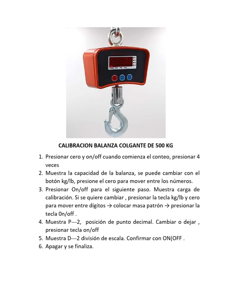 Calibracion Balanzas Crane Scale 5oo KG | PDF