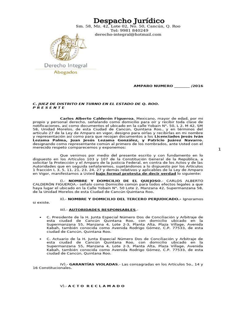 Amparo Contra Denegacion de Justicia Carlos Alberto Calderon Figueroa Charly 2 | PDF | Justicia ...