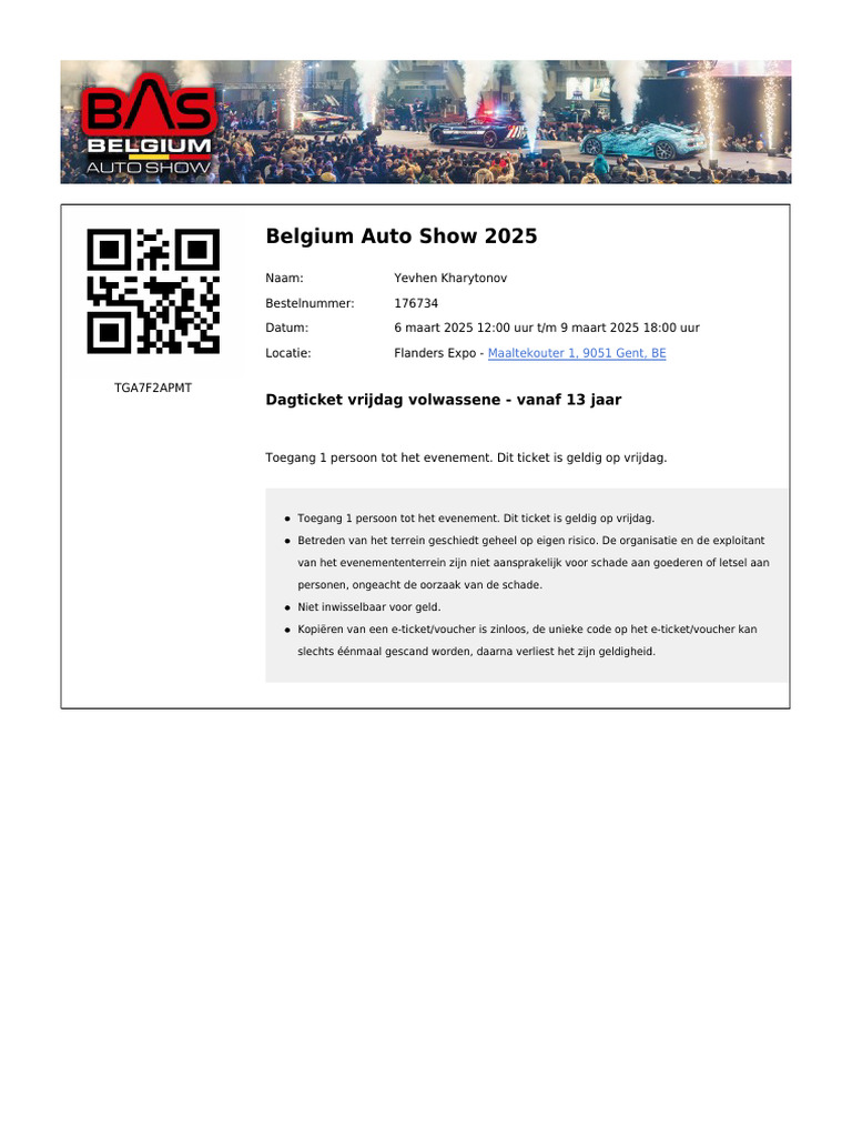 Tickets Belgium Auto Show 2025 176734 | PDF
